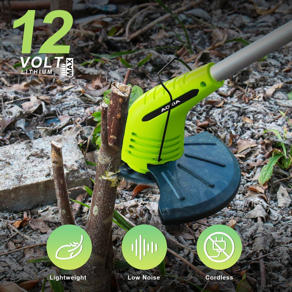 12V Cordless Grass Trimmer with 2.0Ah Batteries, Fast Charger and 3 Ty