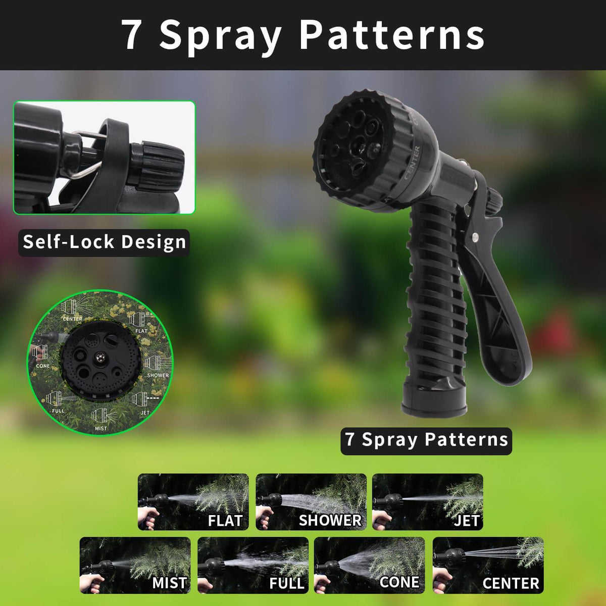 GardenJoy Expandable Water Hose 100ft with 7 Function Spray Nozzle