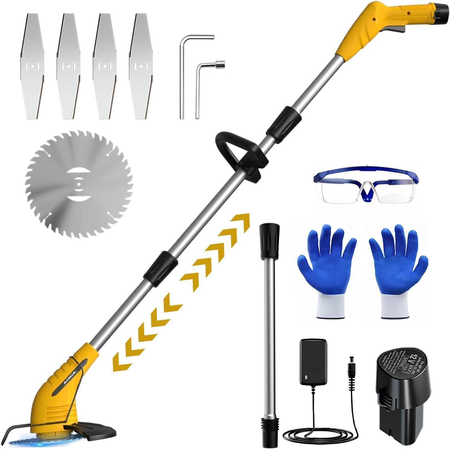 12V Cordless Grass Trimmer with 2.0Ah Batteries, Fast Charger and 3 Ty